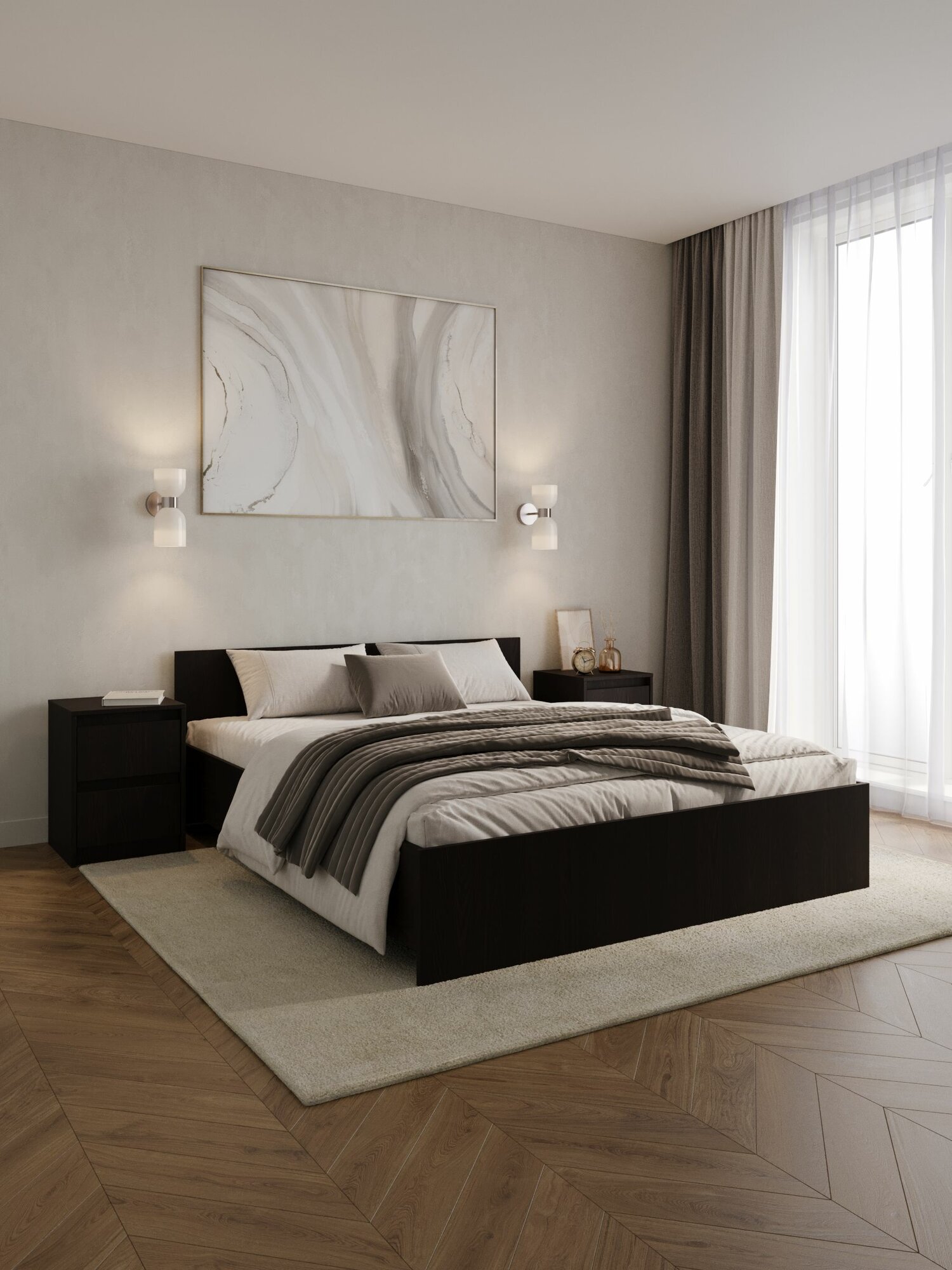 Спальня Амелина 1 (кровать 160 + 2 тумбы) Венге (Двенадцать стульев)