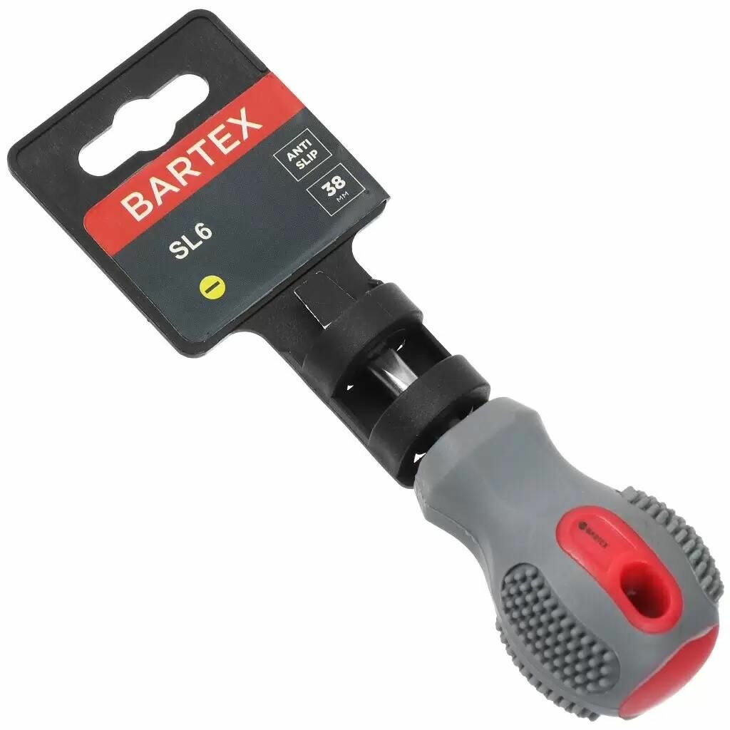 Отвертка Bartex плоская, SL6, 6х38 мм, антискользящая двухкомпонентная ручка, CrV сталь