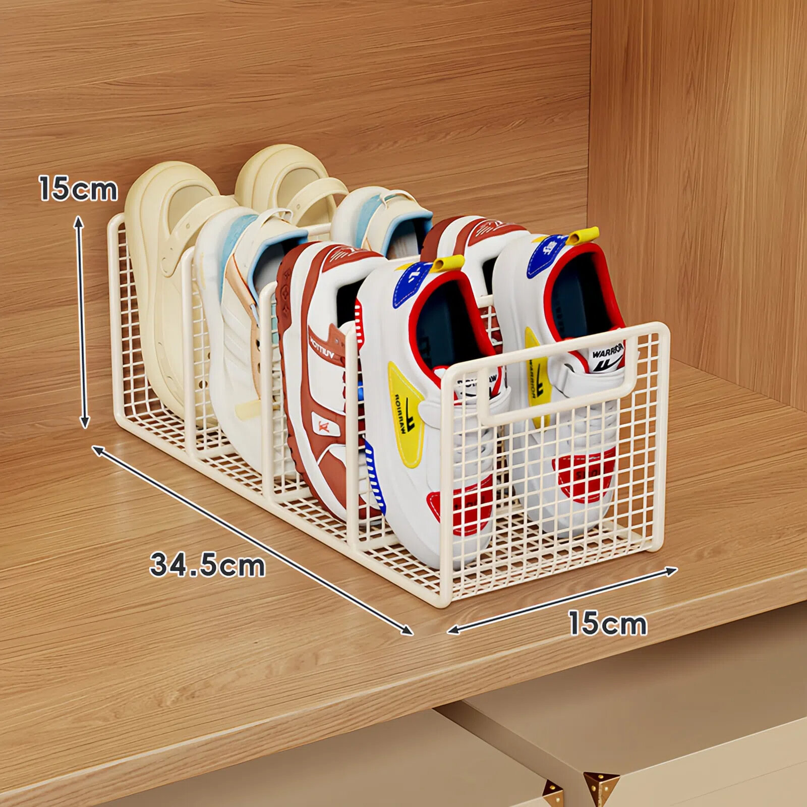 Стеллаж для обуви из белой сетки размером 34,5 ×15 ×15 см, отделочный стеллаж для обувного шкафа