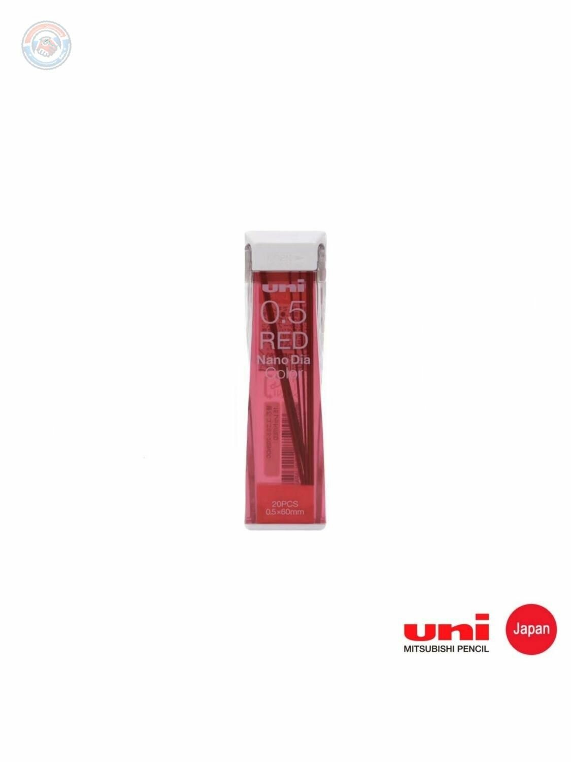 Цветные стержни для механического карандаша Uni 0,5 мм красные 20 шт в пенале, яркие грифели для рисования и письма, подходят ко всем карандашам 0,5 мм