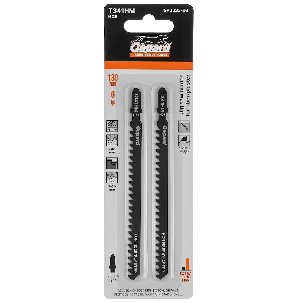Пилки для электролобзика по стеклопластику/гипсокартону GEPARD T341HM 2 штуки (GP0633-03)
