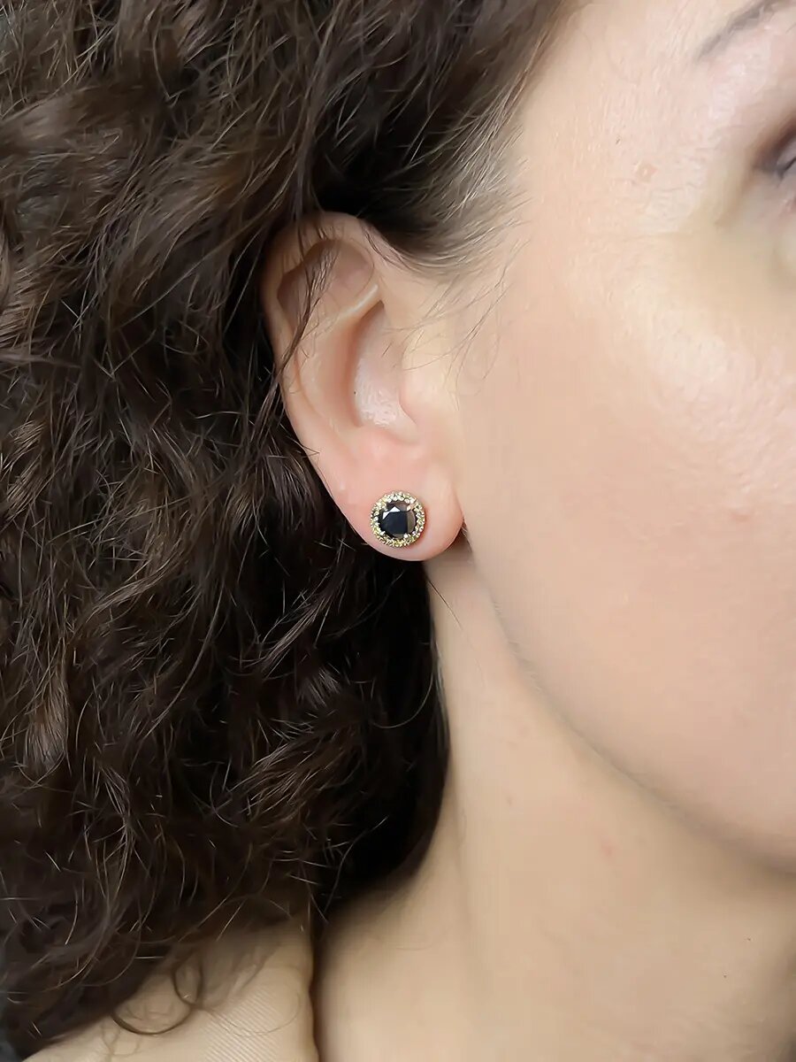 Серьги пусеты, желтое золото, 375 проба, бриллиант