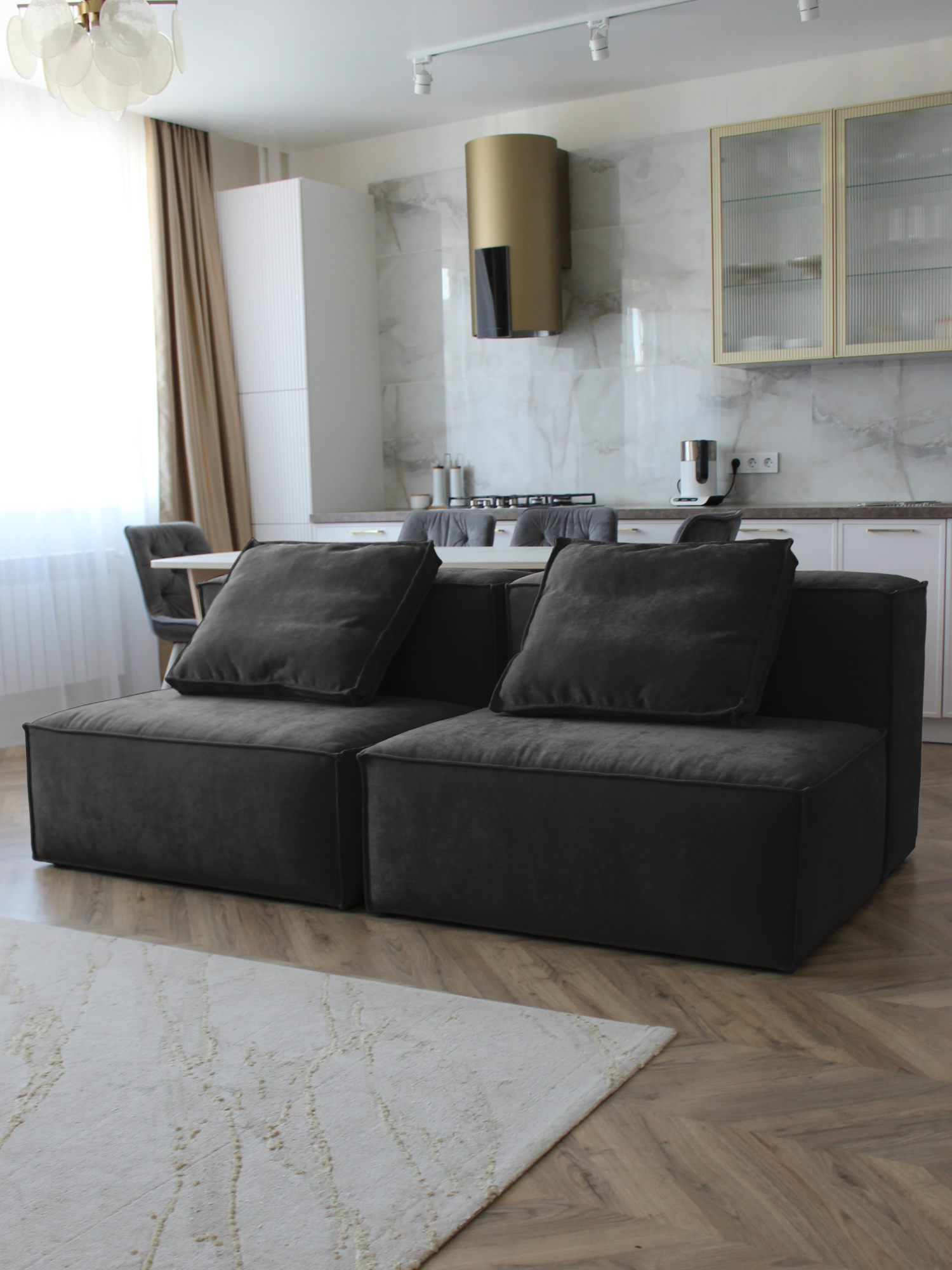 Диван модульный Конер, чёрный, 210х105х72