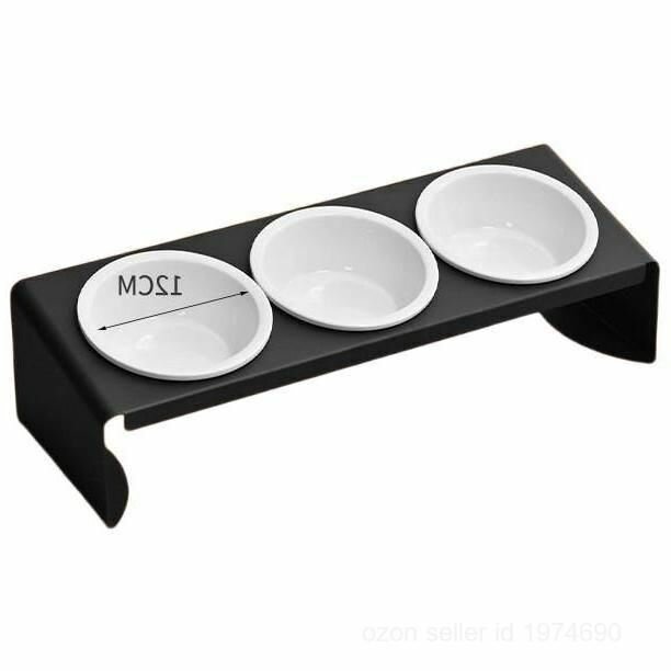 Керамический держатель для миски для домашних животных из углеродистой стали, подходящий для маленьких кошек и собак, емкостью 300 мл. Белая тройка