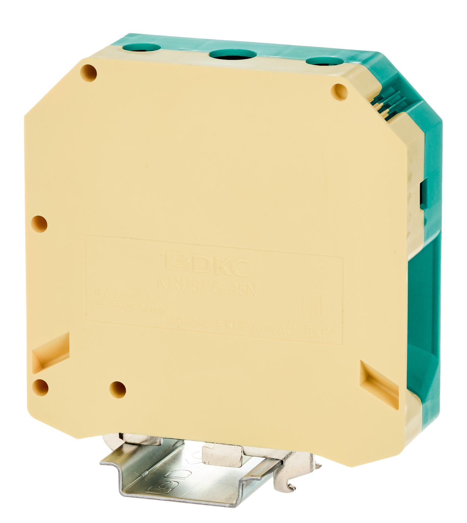 Клемма для проводов DKC / ДКС заземления на 95мм2 с винтовыми зажимами, 2 точки подключения, желто-зеленая, 1шт. / зажим