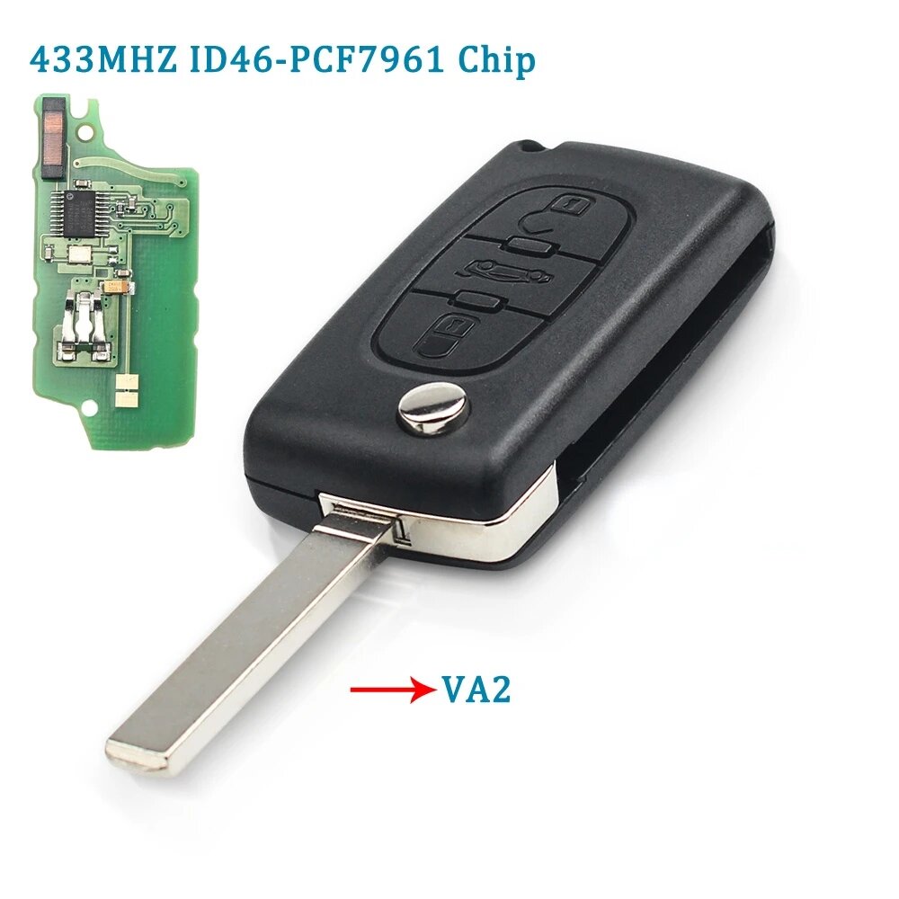 KEYYOU 433 МГц ID46 чип-ключ для автомобиля для Peugeot 207 307 407 208 308 408 607 партнер дистанционный ключ 3 кнопки CE0536 с VA2 лезвие VA2 Blade, CE0536