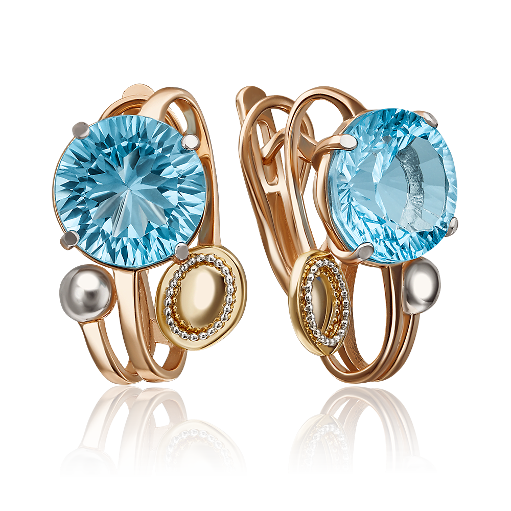 Серьги, красное золото, 585 проба, топаз