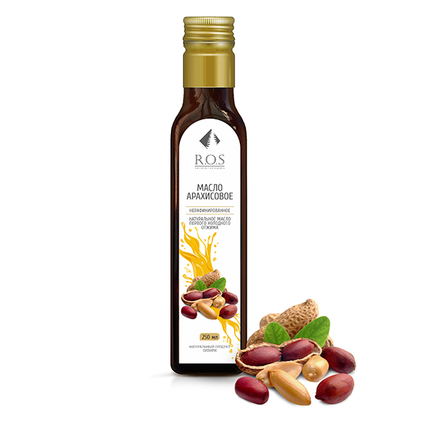 Арахисовое масло нерафинированное, холодный отжим, стекло, 250мл