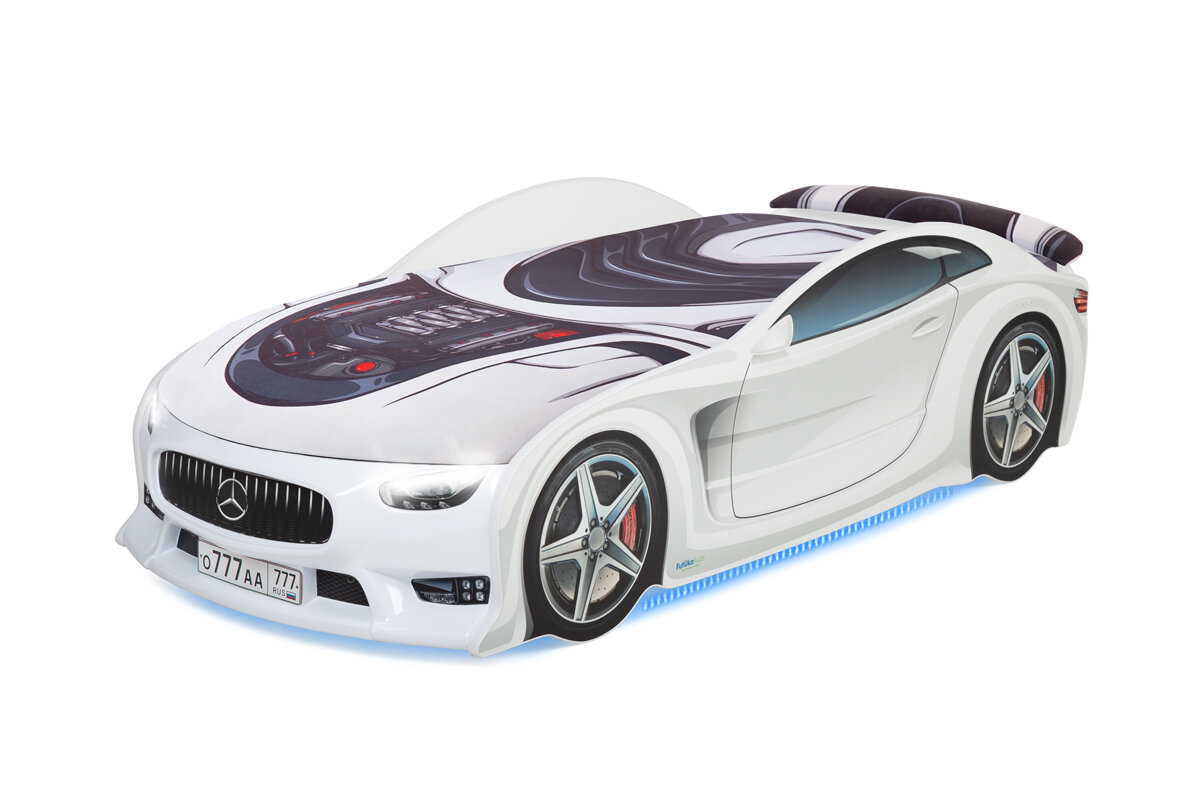 Кровать-машина Futuka UNO Plus с матрасом, комплектация люкс, 180х80 см, цвет белый