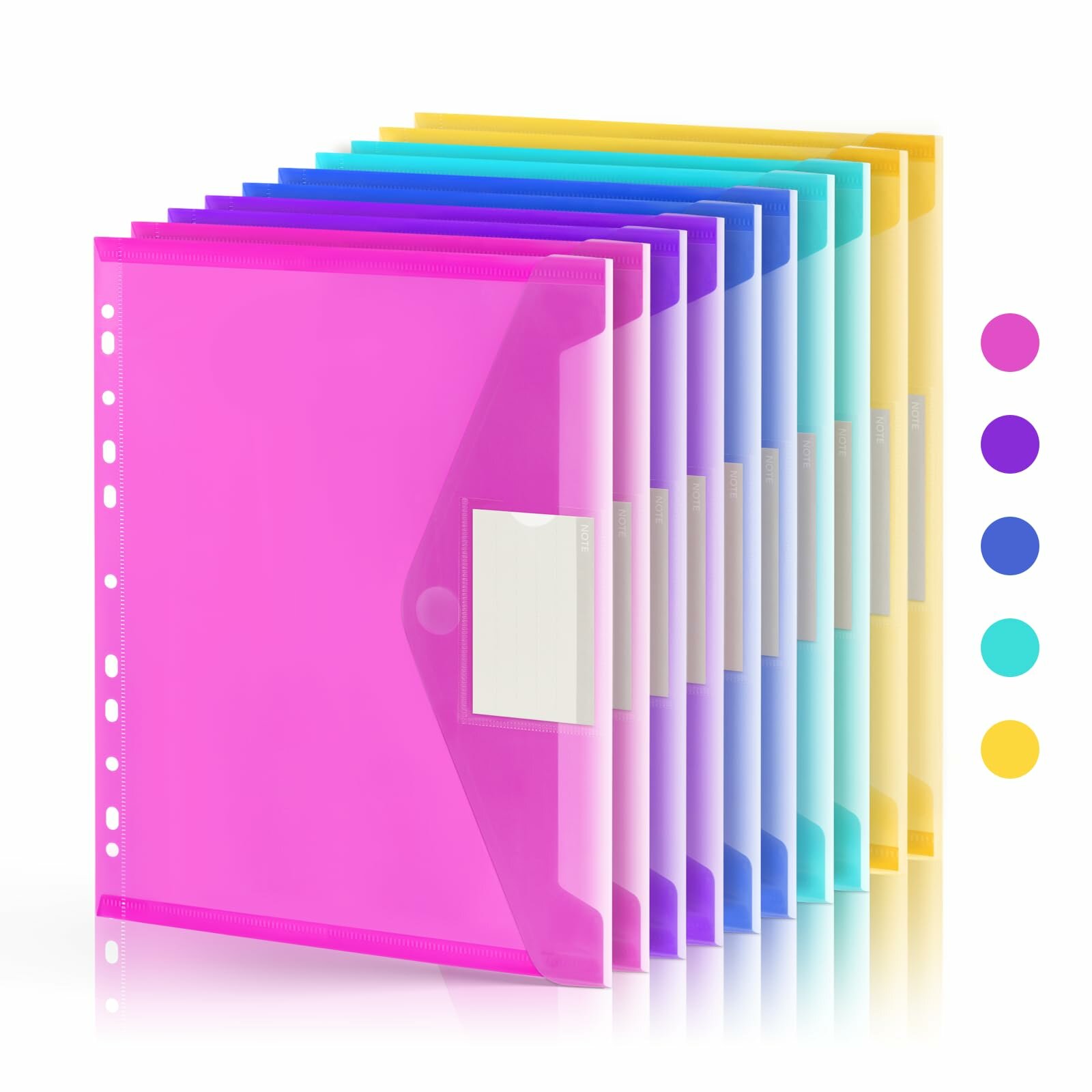 10 папок, пластиковый конверт с 11 дырками, прозрачная папка с этикетками, папка на 3 кольца для листов формата А4, органайзер с карманами формата А4