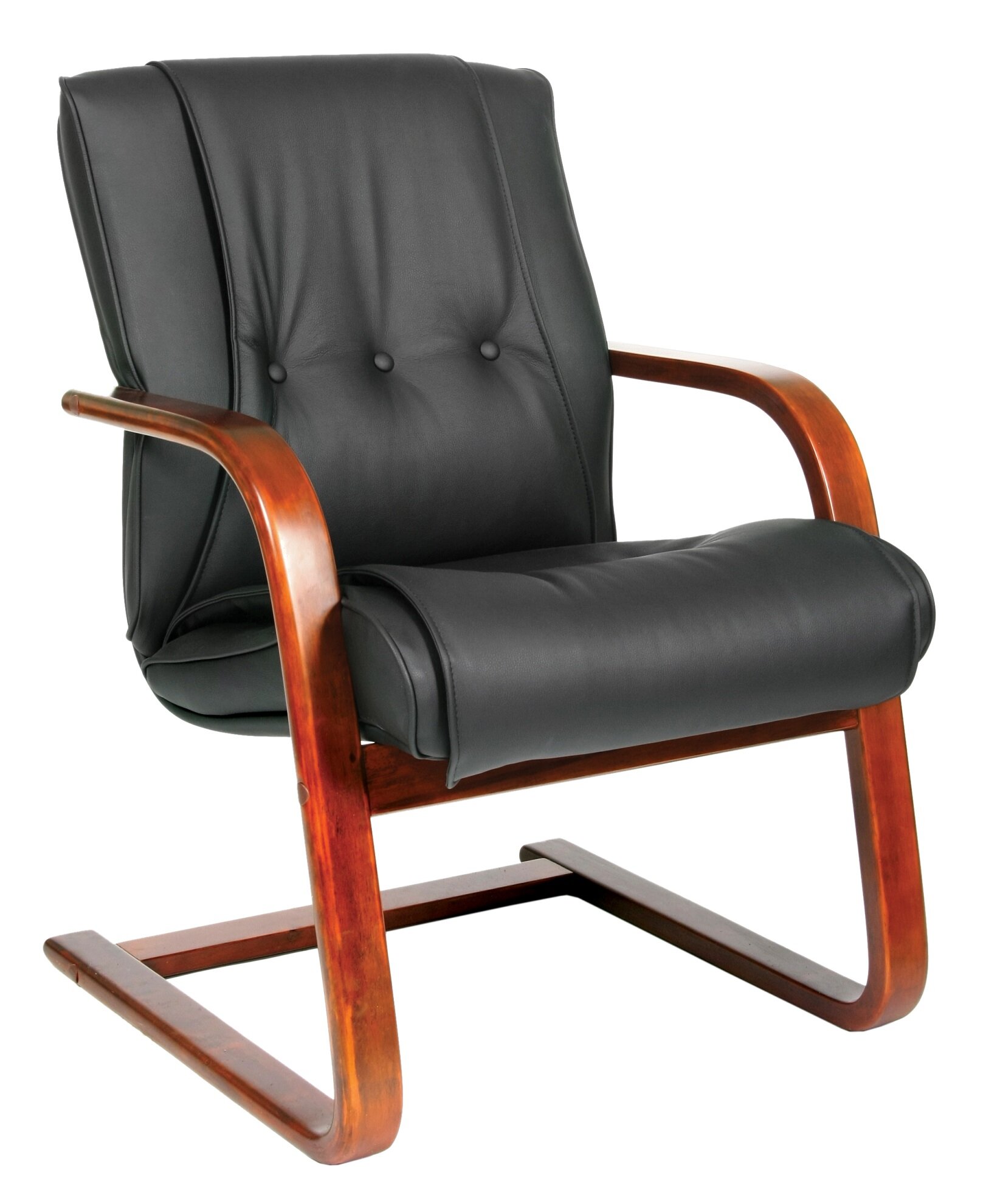 Конференц кресло CHAIRMAN 653 V, натуральная кожа/экокожа, черный, на полозьях из дерева с подлокотниками для брифингов