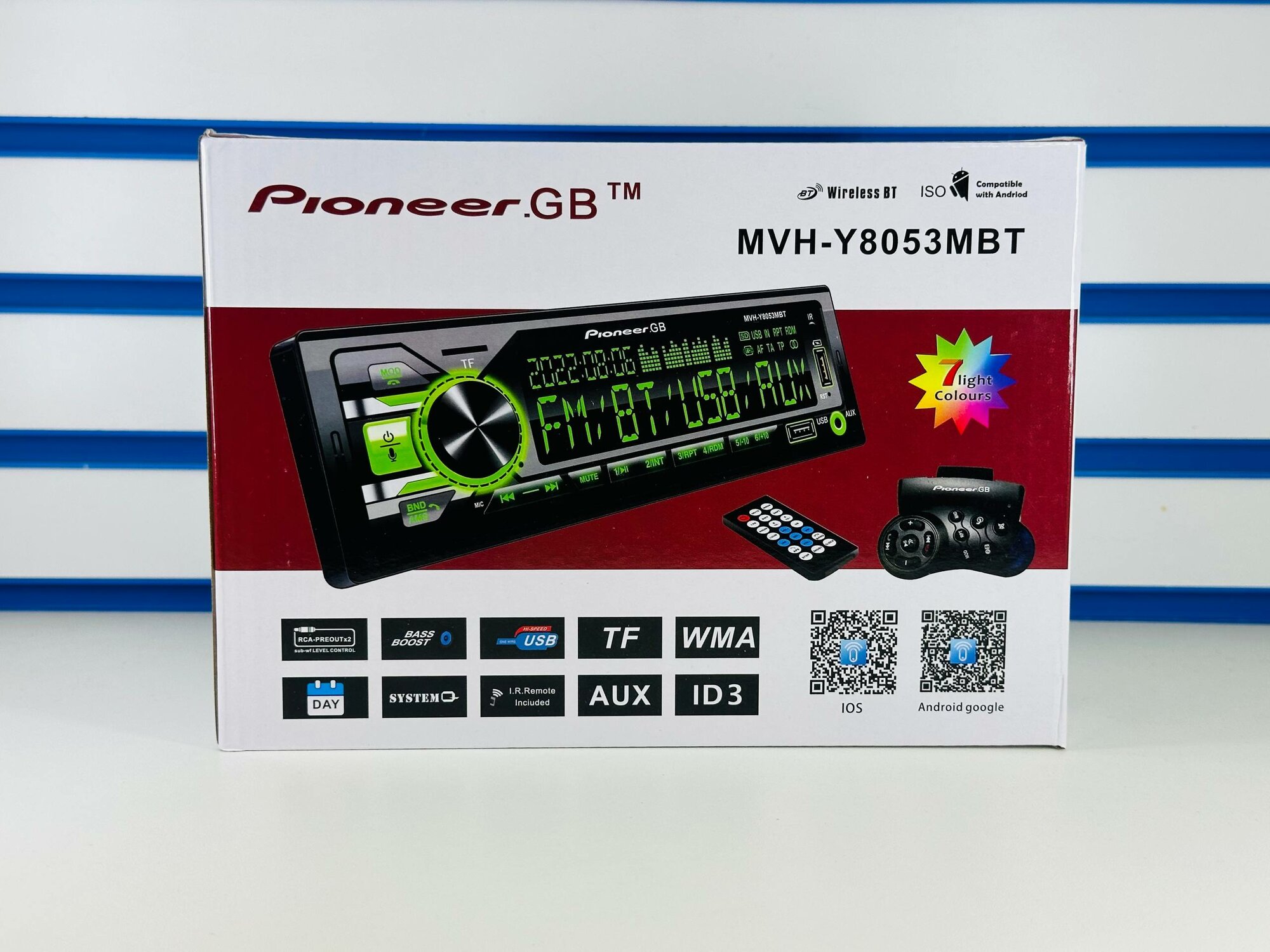 Магнитола Pioneer Y8053MBT, черная, 1Din, с Bluetooth, пультом на руль