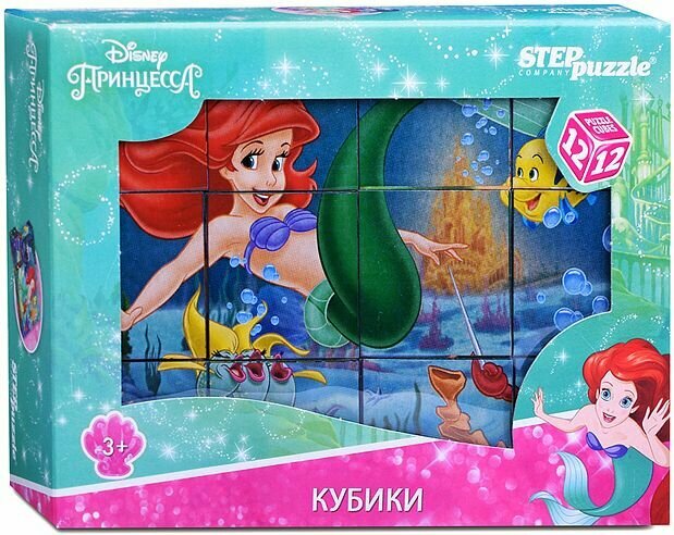 Кубики детские "Русалочка", собери картинку, развивающая головоломка для малышей, развиваем моторику и логику, 12 элементов