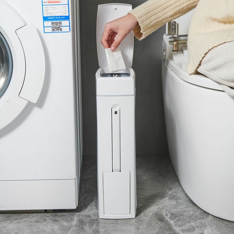 Мусорное ведро для туалета со скрытым ёршиком. 4л. Узкое. 42*11*20см