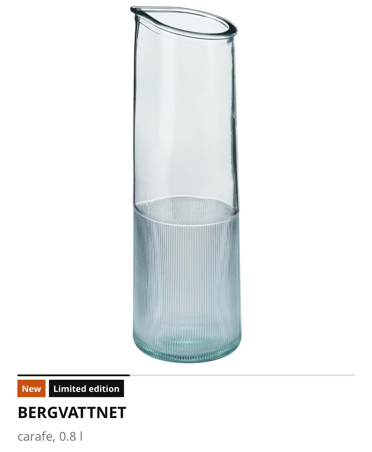 Графин для холодных напитков BERGVATTNET IKEA, объем 0,8 л, стекло