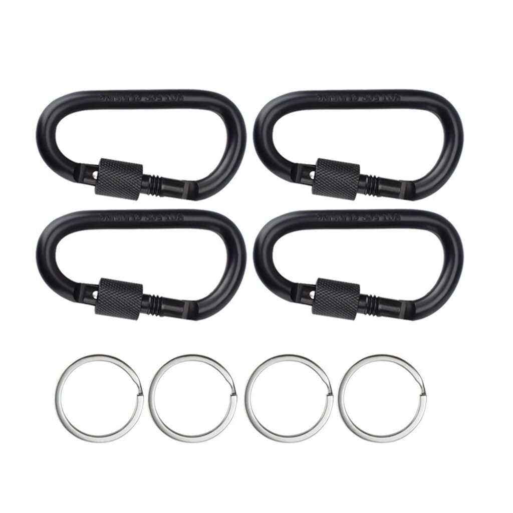 4pcs D-Ring Clocking Carabiner Caychain Clip с клавишами кольца Spring Snap Hook, - D-образная пряжка Черного цвета