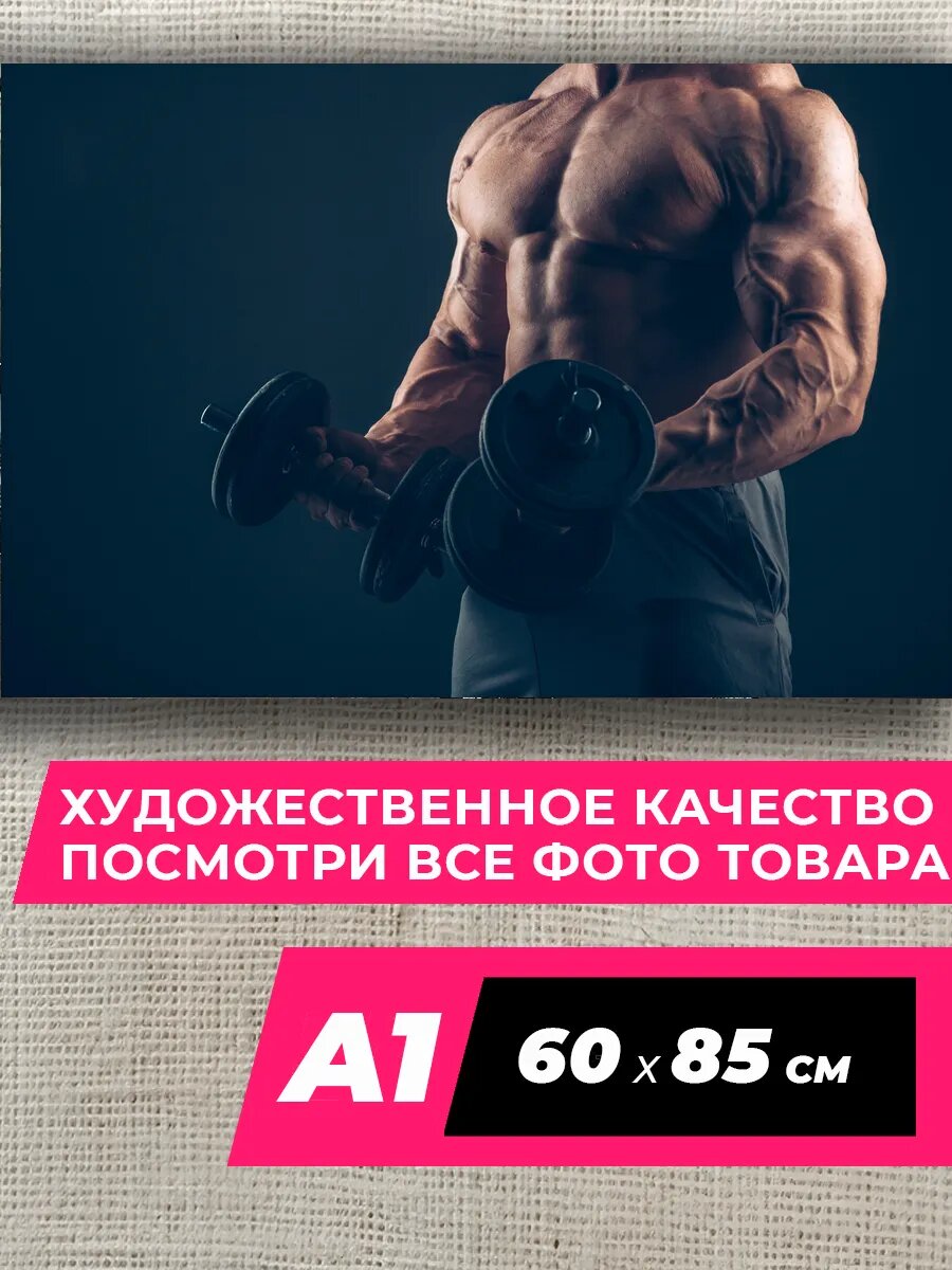 Постер бодибилдинг на стену 20 размер A1, матовая фотобумага премиум качества