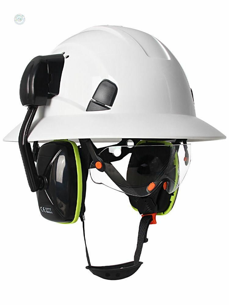 Строительная защитная каска с полным козырьком, HDPE-шлем для строительства, завода, нефтяных работ, 6-точечная подкладка, регулируемый размер 52-63 см, защита от солнца и дождя, удобный подбородный ремень