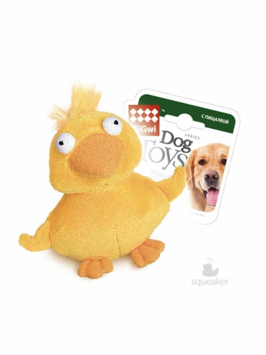 Мягкая игрушка для щенков и собак мелких пород Утка с пищалкой GiGwi PLUSH FRIENDZ, желтая, 11 см