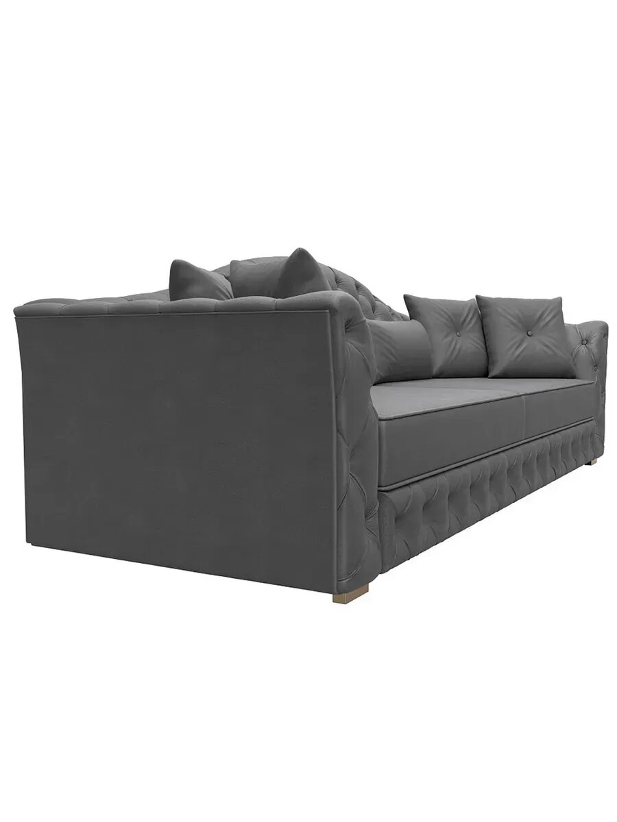 Диван прямой интерьерный Мельбурн на ножках,251х104х98 см, с каретной стяжкой, спальное место 198х140 см, замша серый — фото 1