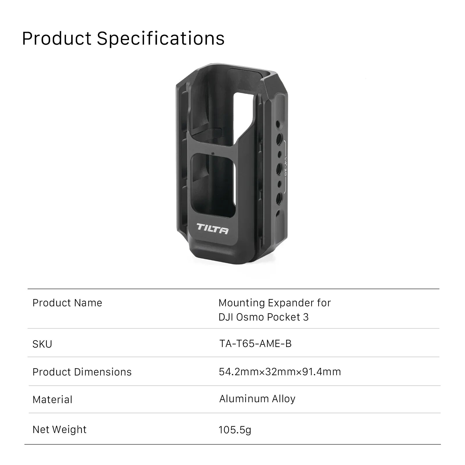 Монтажный расширитель аксессуаров Tilta для DJI Osmo Pocket 3, слот для ремешка на запястье, защита TA-T65-AME-B, TA-T65-AME-B