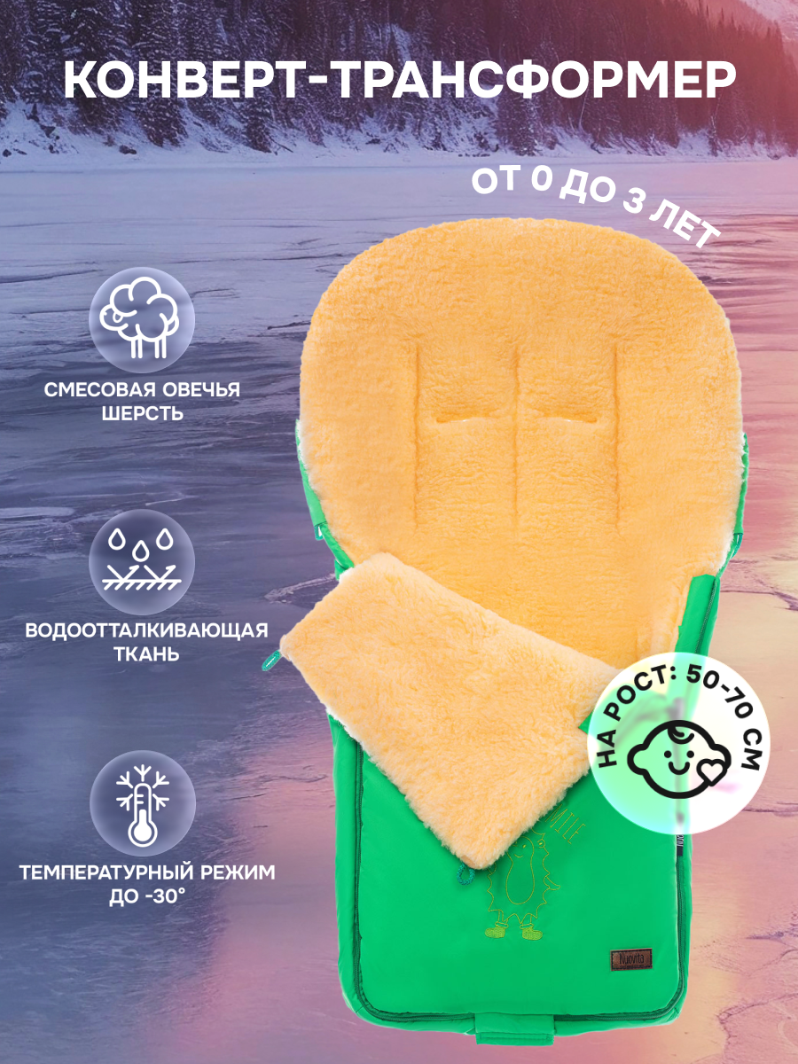 Конверт в коляску зимний меховой Nuovita Islanda Pesco (Smeraldo/Изумрудный)