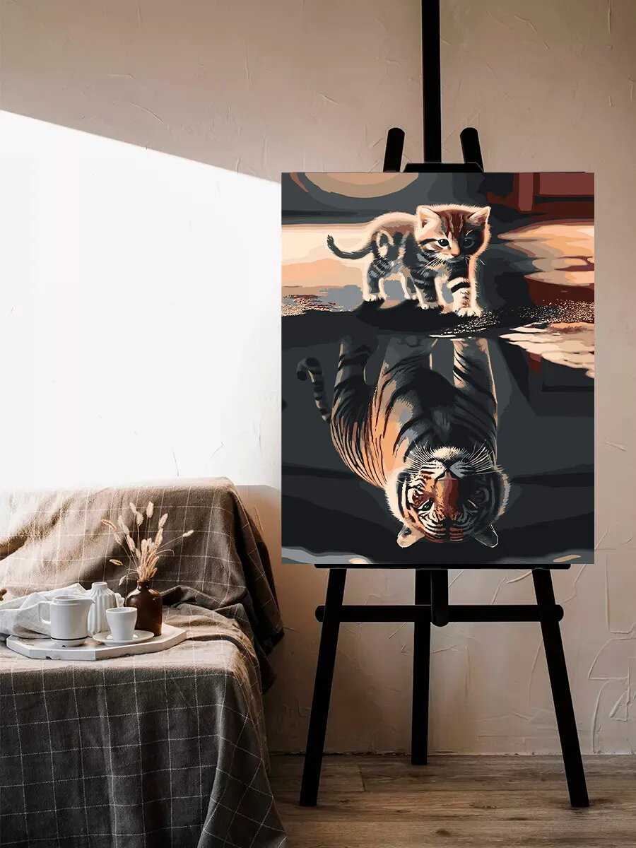 Картина по номерам Котенок в Отражении Тигр