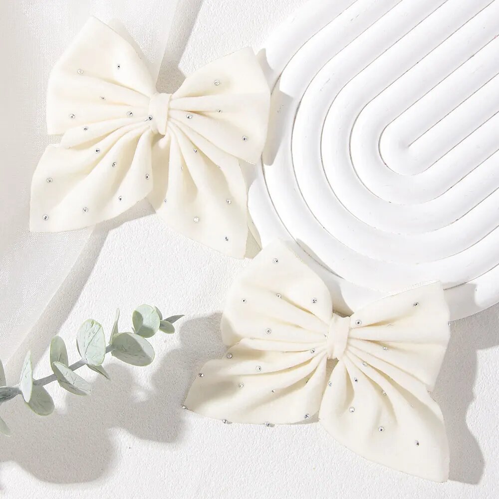 Бархатные заколки CUTE BOWS для девочек Белый, FJ129-2x2