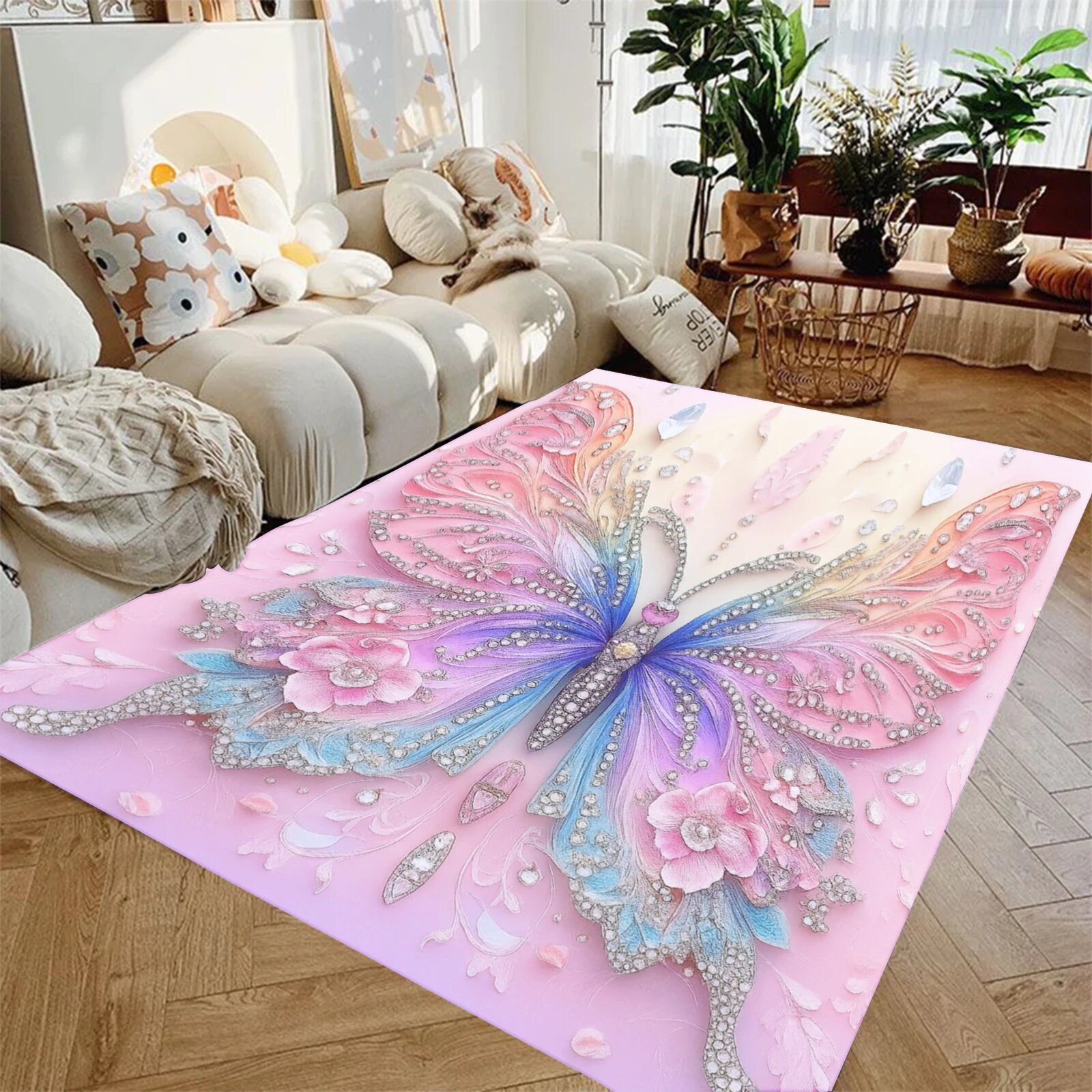 Детский ковёр 3D бабочка из полиэстера, 60x90cm, Розовый