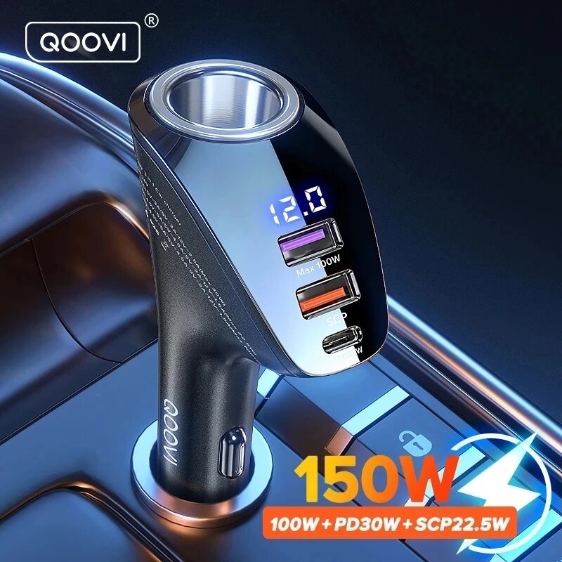 QOOVI 150 Вт Автомобильное зарядное устройство Usb Type C Сверхбыстрая зарядка PD 4.0 Quick Charge 3.0 Разъем прикуривателя для iPhone Xiaomi Samsung