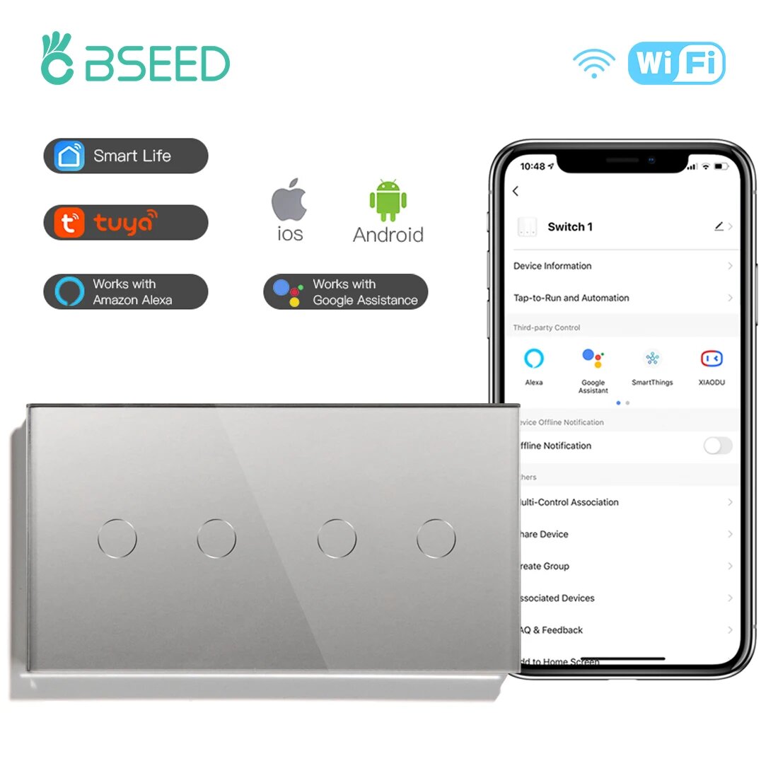 BSEED Умные сенсорные выключатели Wi-Fi серые