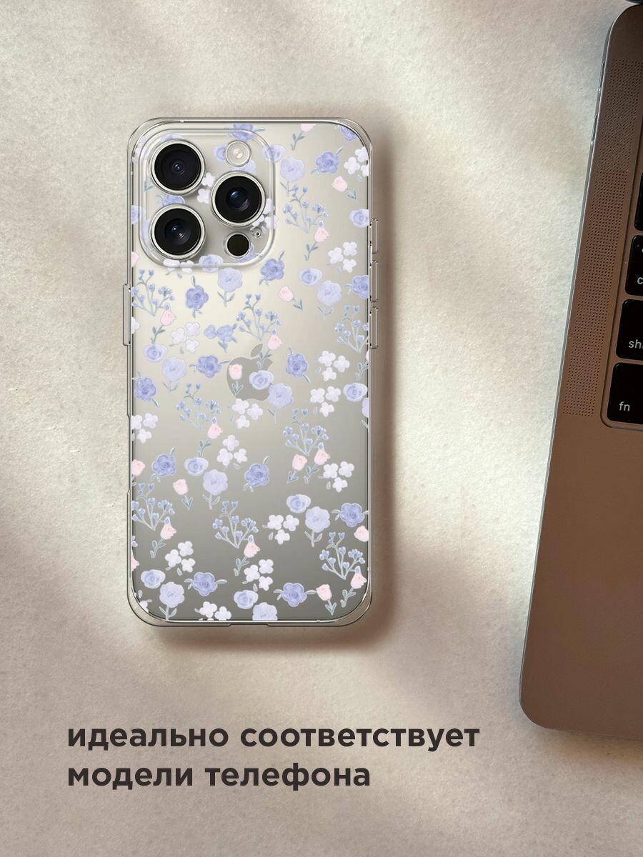Чехол на Apple iPhone 16 Pro / Айфон 16 Про с принтом "Сиреневые розы паттерн", прозрачный — фото 1