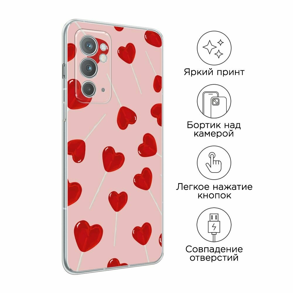 Чехол на OnePlus 9RT / ВанПлас 9RT с принтом "Сердечки-леденцы 1 - 14 февраля" — фото 1