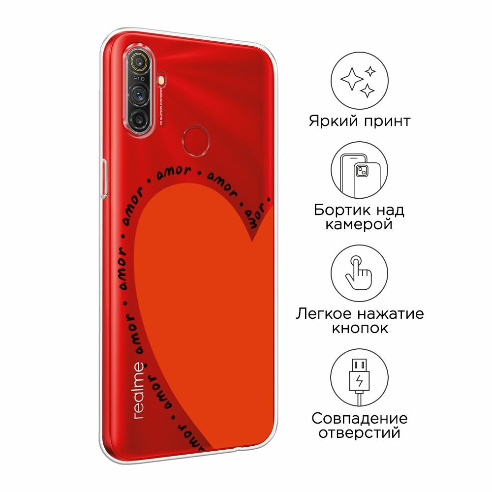 Чехол на Realme C3 / Реалми C3 с принтом "amor heart 2 - 14 февраля", прозрачный — фото 1