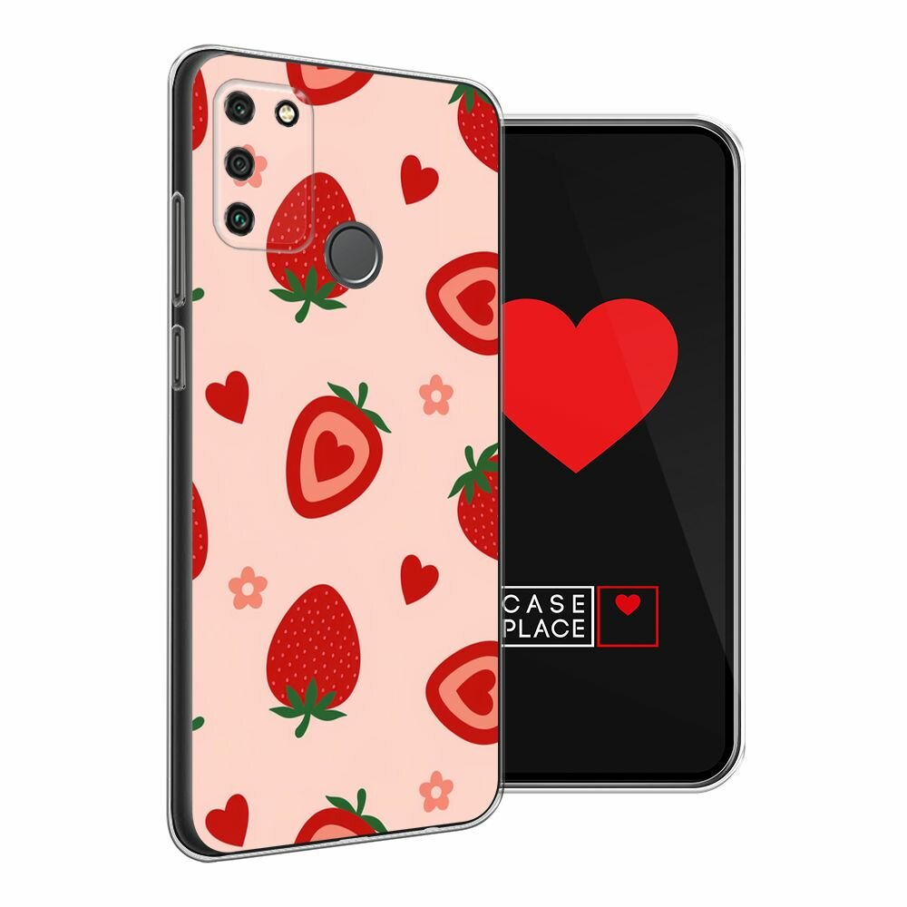 Чехол на Honor 9A / Хонор 9А с принтом "Heart strawberries 1 - 14 февраля" — фото 1
