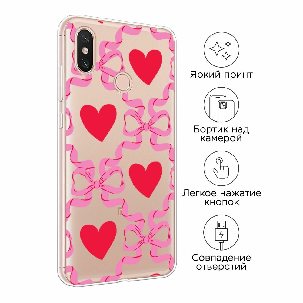 Чехол на Xiaomi Mi Max 3 / Сяоми Ми Макс 3 с принтом "Hearts and ribbons 2 - 14 февраля", прозрачный — фото 1