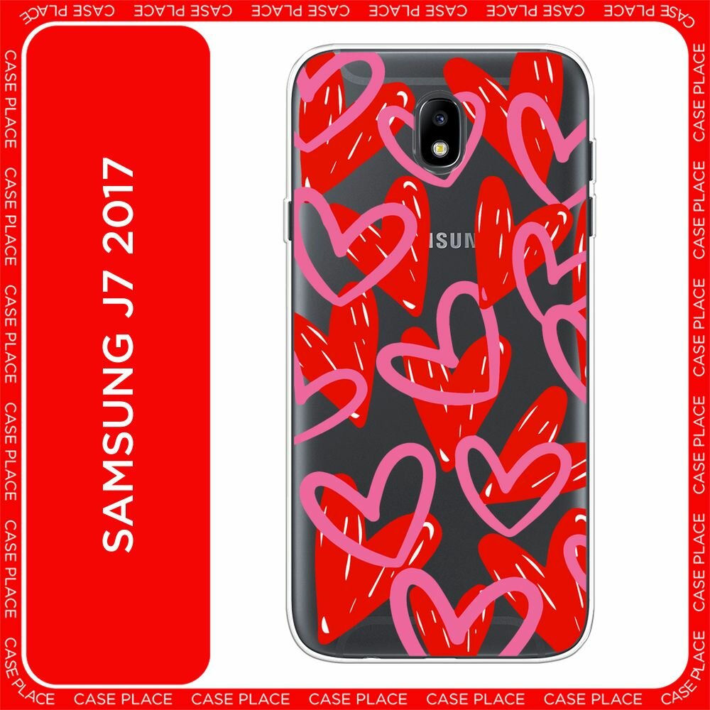 Чехол на Samsung Galaxy J7 2017 / Самсунг Галакси Джей 7 2017 с принтом "Hearts doodles - 14 февраля", прозрачный