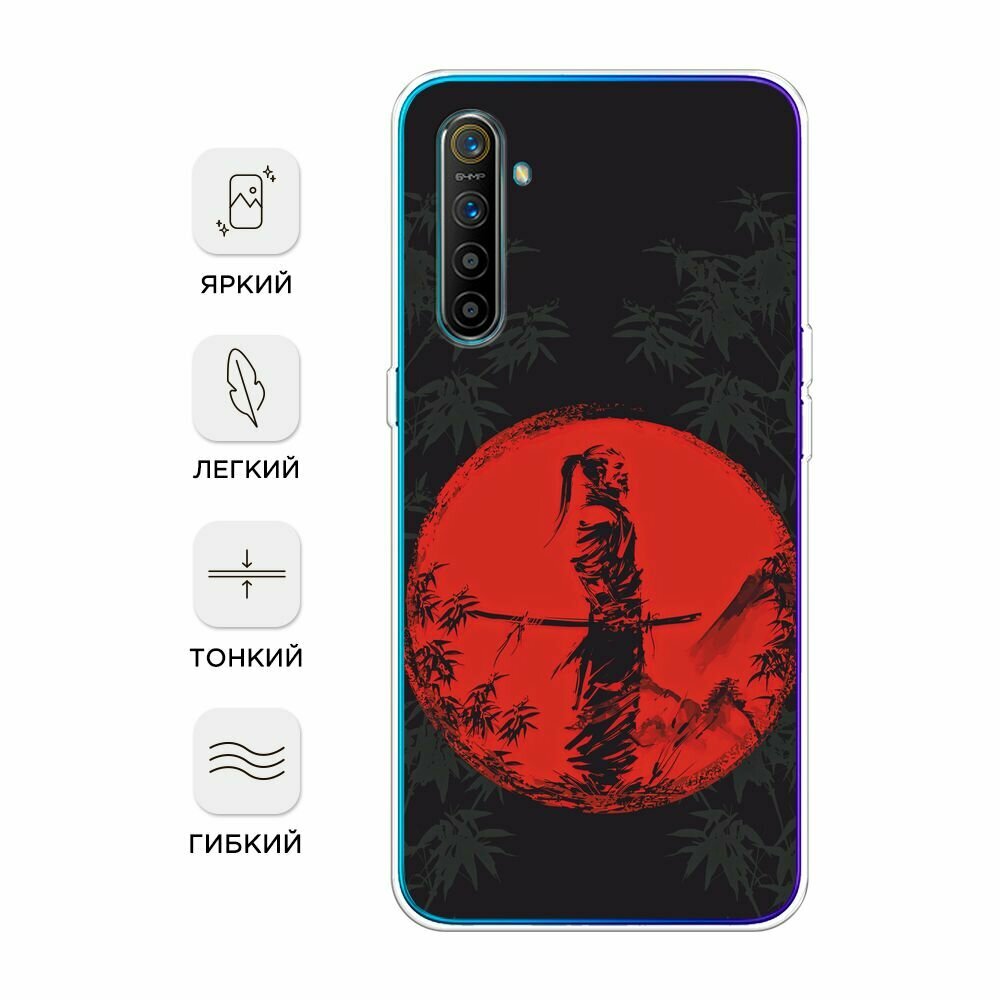 Чехол на Realme XT / Реалми XT с принтом "Самурай на красном фоне" — фото 1