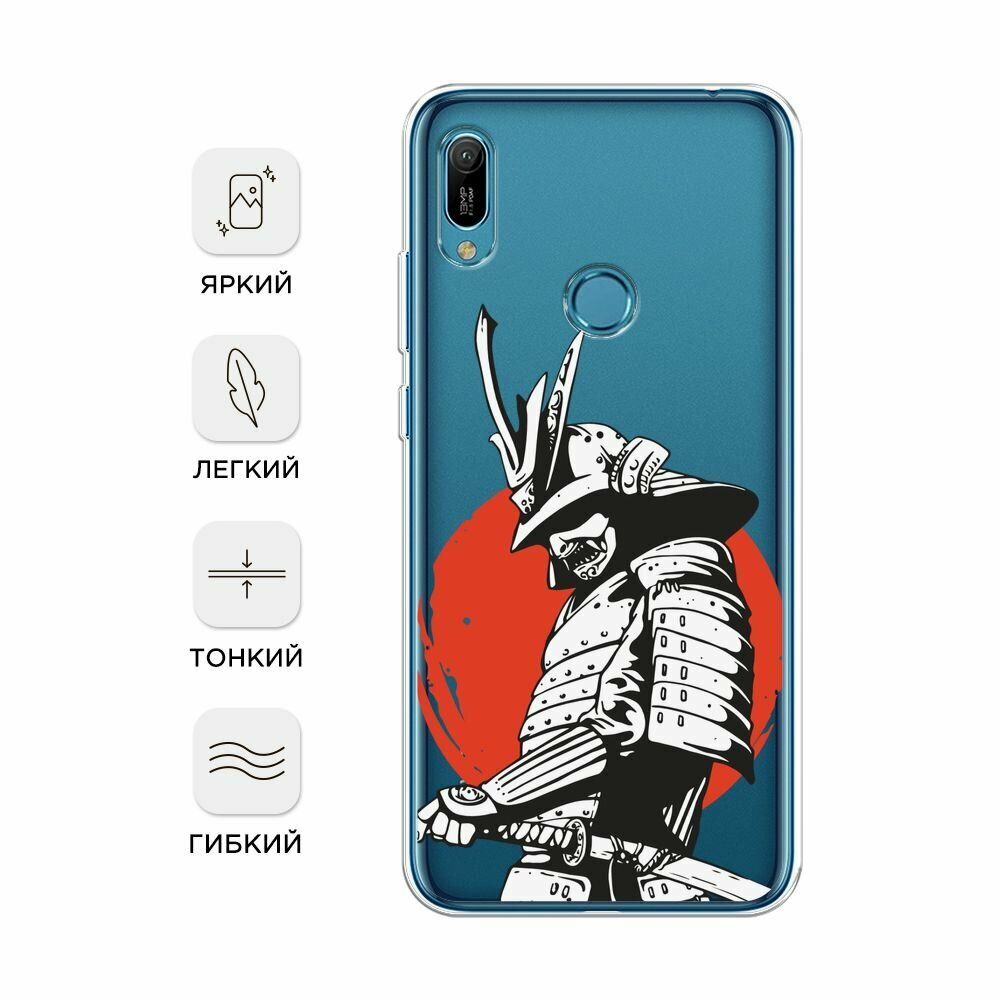 Чехол на Honor 8A/8A Pro/Huawei Y6s/Y6 2019 / Хонор 8А с принтом "Самурай с катаной", прозрачный — фото 1