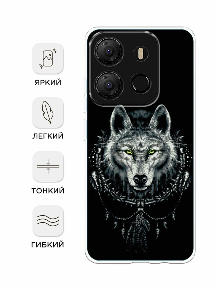 Силиконовый чехол на Tecno Pop 7 / Текно Поп 7 с принтом "Волк оберег" — фото 1