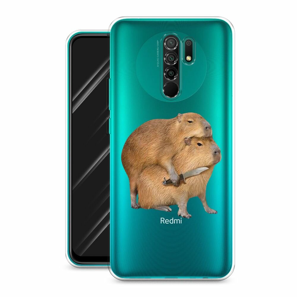 Чехол на Xiaomi Redmi 9 / Сяоми Редми 9 с принтом "Капибара с ножом", прозрачный — фото 1