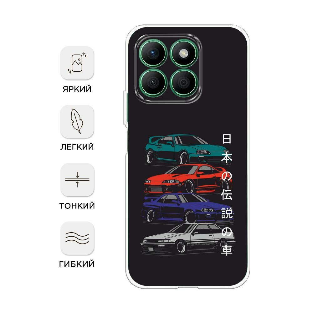 Силиконовый чехол на Honor X8B / Хонор X8B с принтом "JDM Legend cars" — фото 1