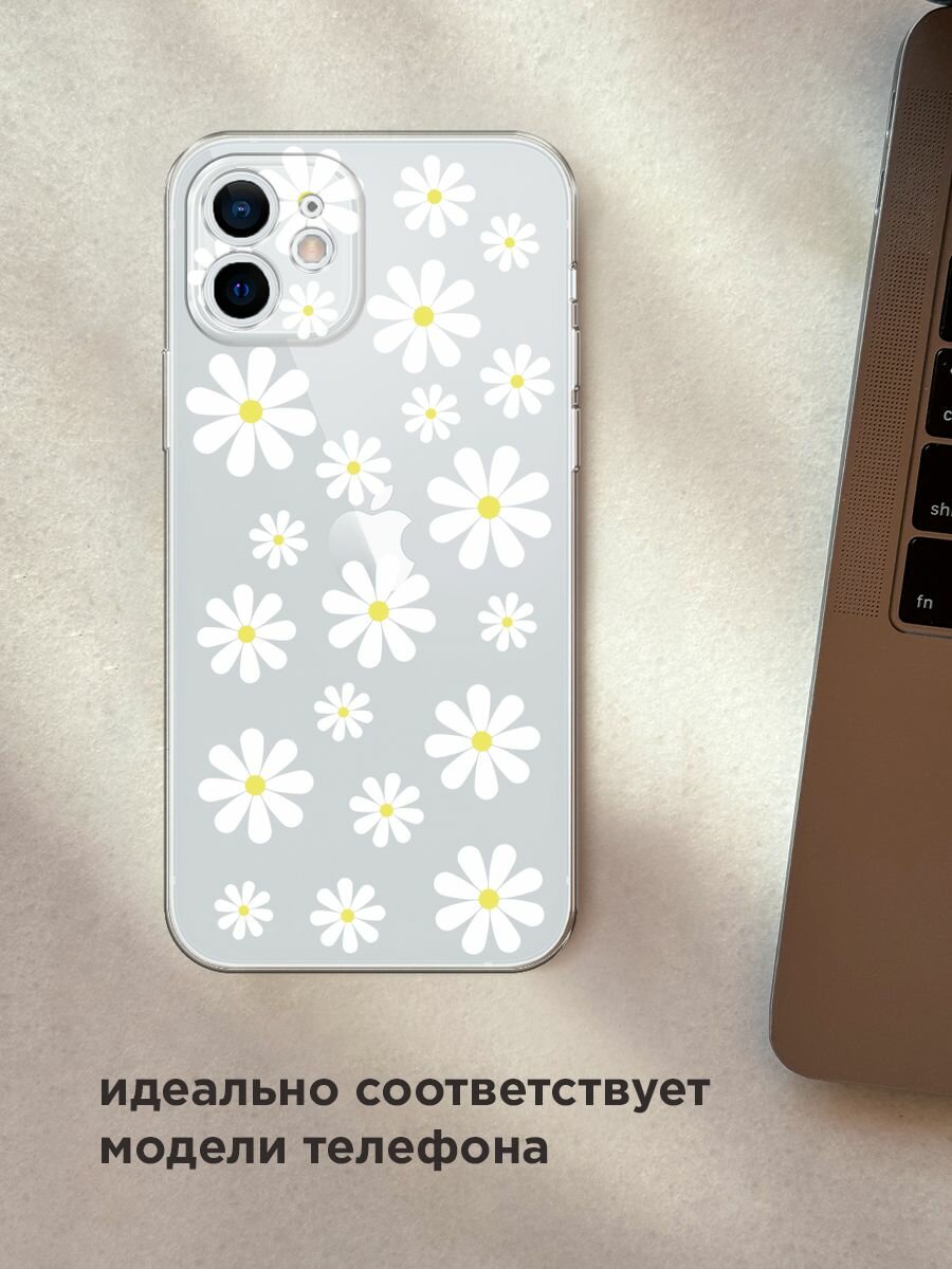 Чехол на Apple iPhone 12 mini / Айфон 12 Мини с принтом "Большие ромашки", прозрачный — фото 1