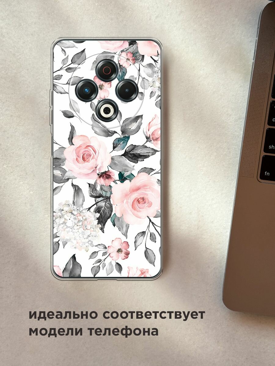 Чехол на Tecno Spark 30 / Текно Спарк 30 с принтом "Розы на белом" — фото 1