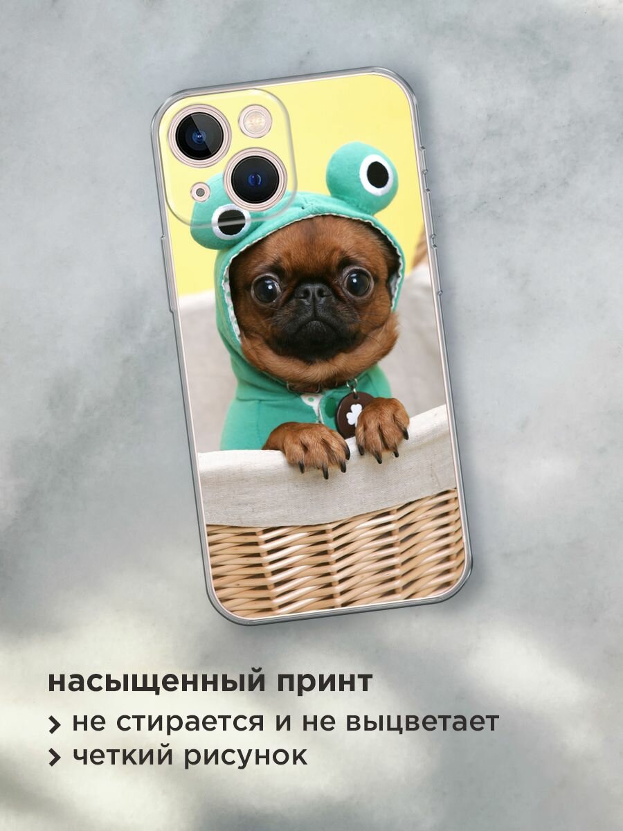 Чехол на Apple iPhone 13 mini / Айфон 13 мини с принтом "Собачка в шапке лягушки" — фото 1