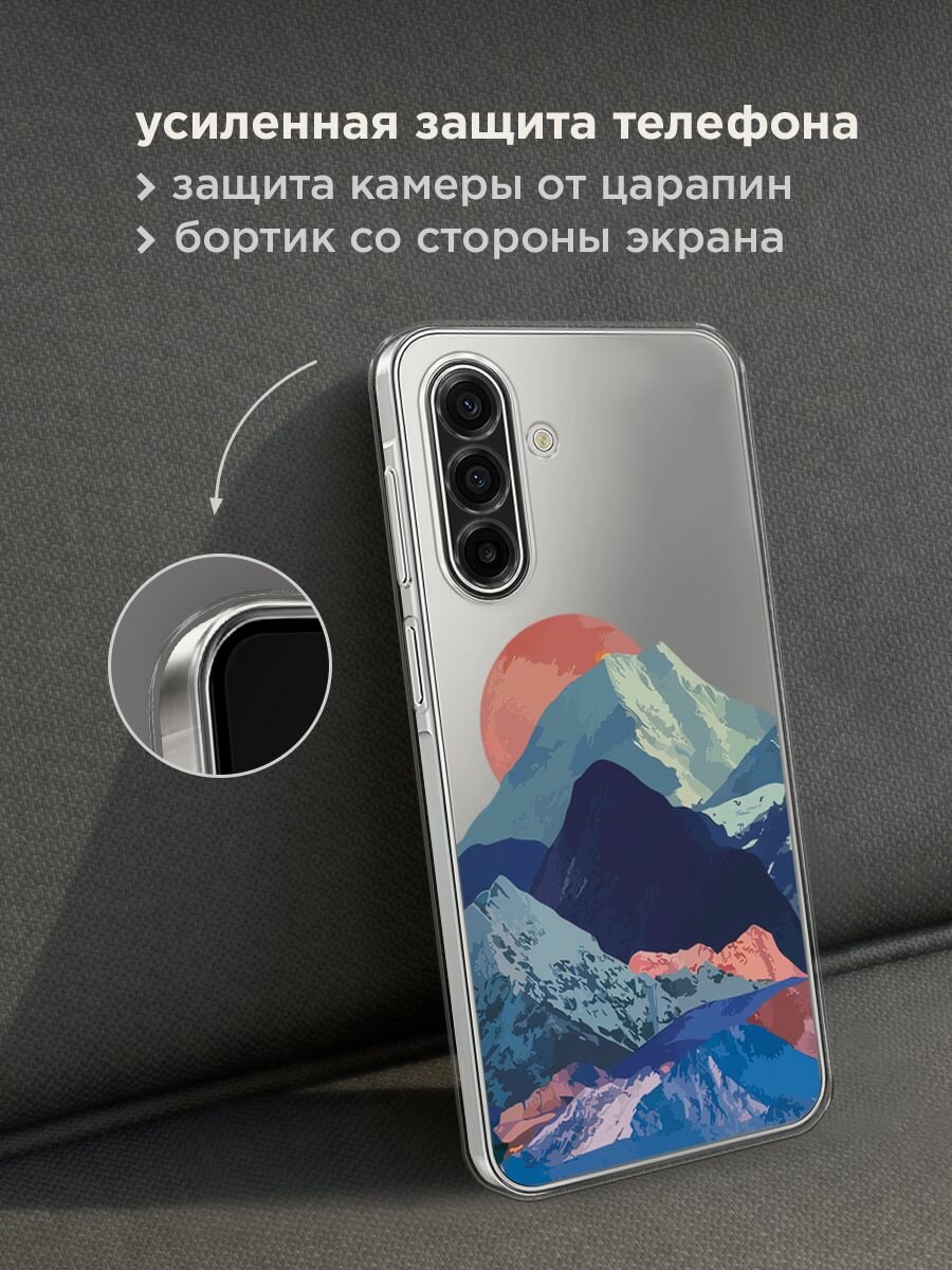 Чехол на Samsung Galaxy A17 / Самсунг А17 с принтом "Закат в снежных горах", прозрачный — фото 1