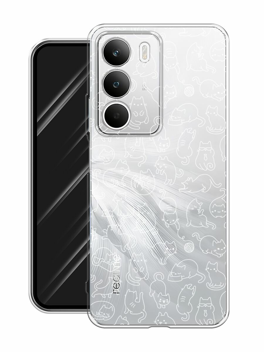 Чехол на Realme C71/P3 Lite 4G / Реалми С71/P3 Лайт 4G с принтом "Шкодливые котики линии", прозрачный — фото 1