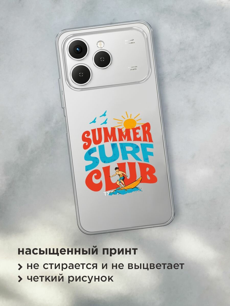 Чехол на Tecno Spark 40 / Текно Спарк 40 с принтом "Summer surf club", прозрачный — фото 1