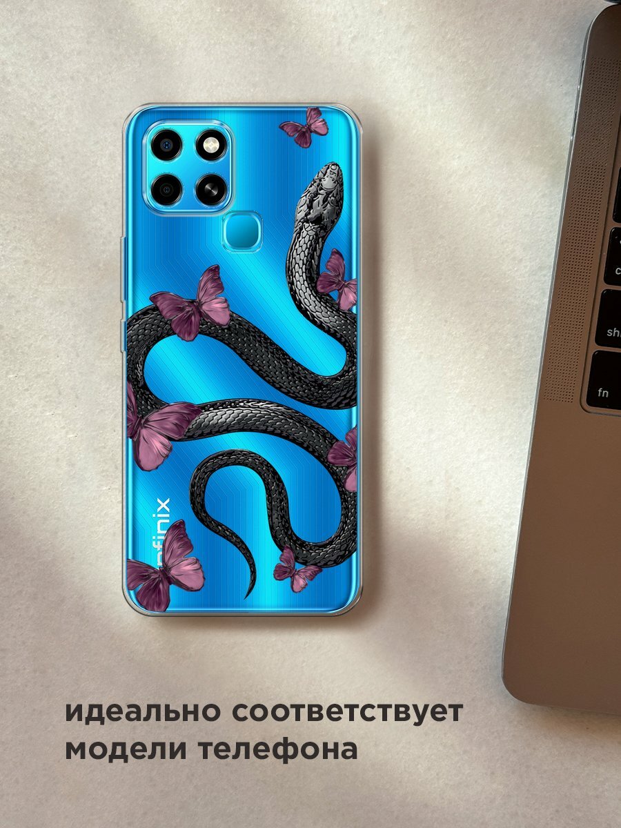 Чехол на Infinix Smart 6 / Инфиникс Смарт 6 с принтом "Snake and butterflies 2" — фото 1