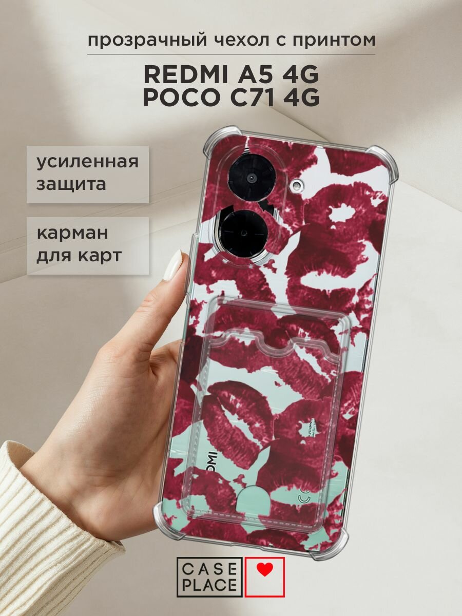 Чехол на Xiaomi Redmi A5 4G/Poco C71 4G (Редми А5 4G/Поко C71 4G) с картой и принтом "Помада паттерн 2"
